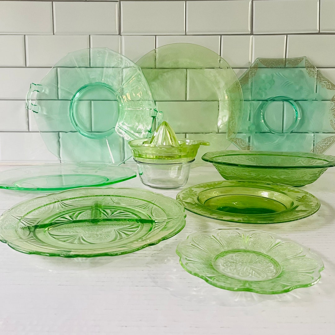 Vintage Uranium Depression Green Glass, UV Dinnerware, Anchor Hocking ...