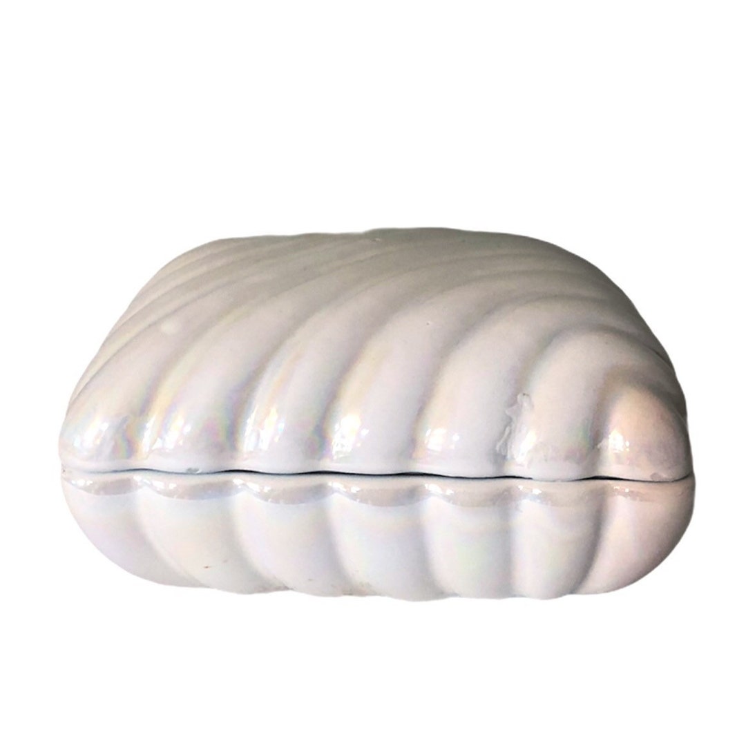 Iridescent White Clam Shell Jewelry Box, Trinket Box, Vanity Box, Made ...