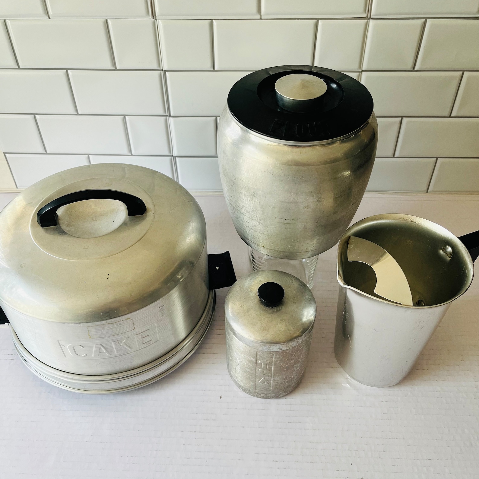 Kromex Aluminum Canisters, Cake Carrier, Beacon Ware Pitcher, Vintage ...