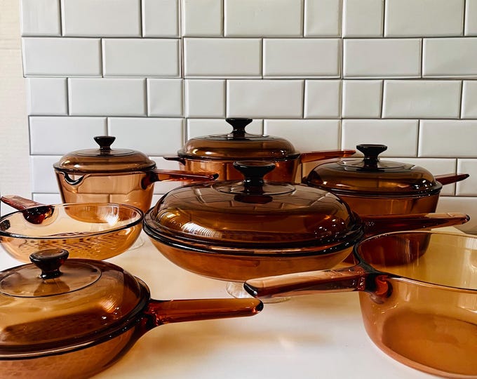 Vintage Amber Visions, Glass Cookware, Pyrex Lid, Corning USA Amber ...