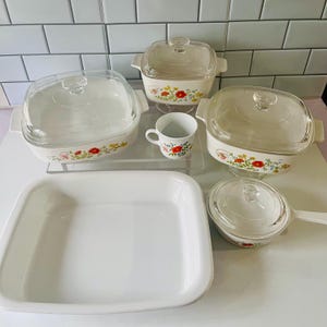 Vintage Corning Ware Wildflower Bakeware, Rangetop, Cup, Milk Glass ...