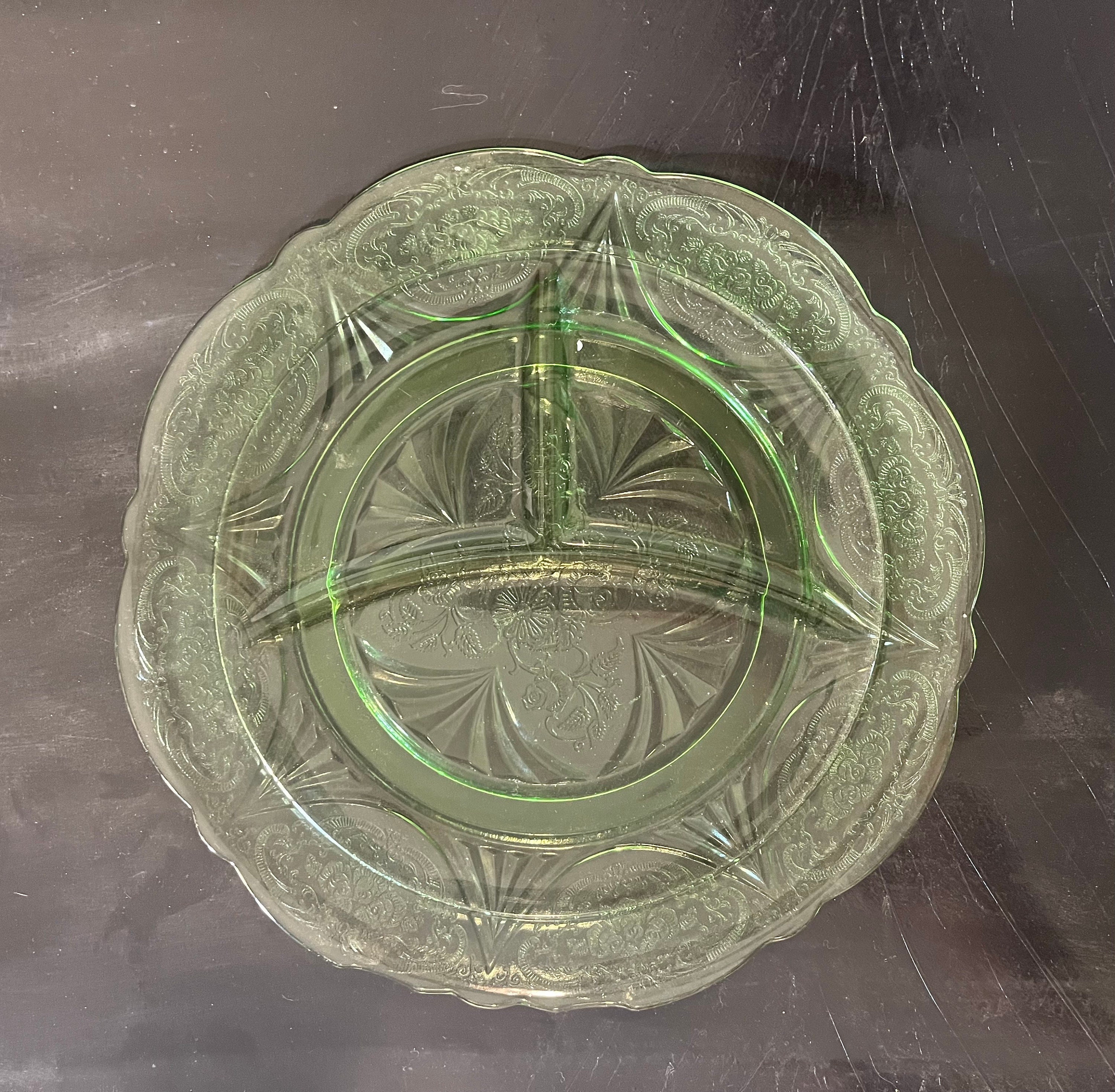Vintage Uranium Green Glass, Dinner Plate, Divided Patter, Juicer ...