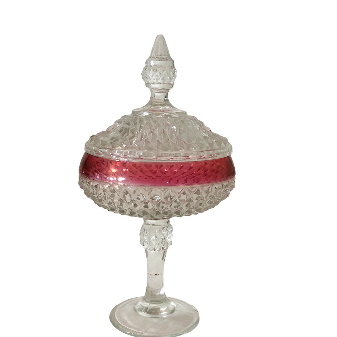 Vintage Kings Crown Ruby,candy Dish With Lid, Indiana Glass, Diamond ...