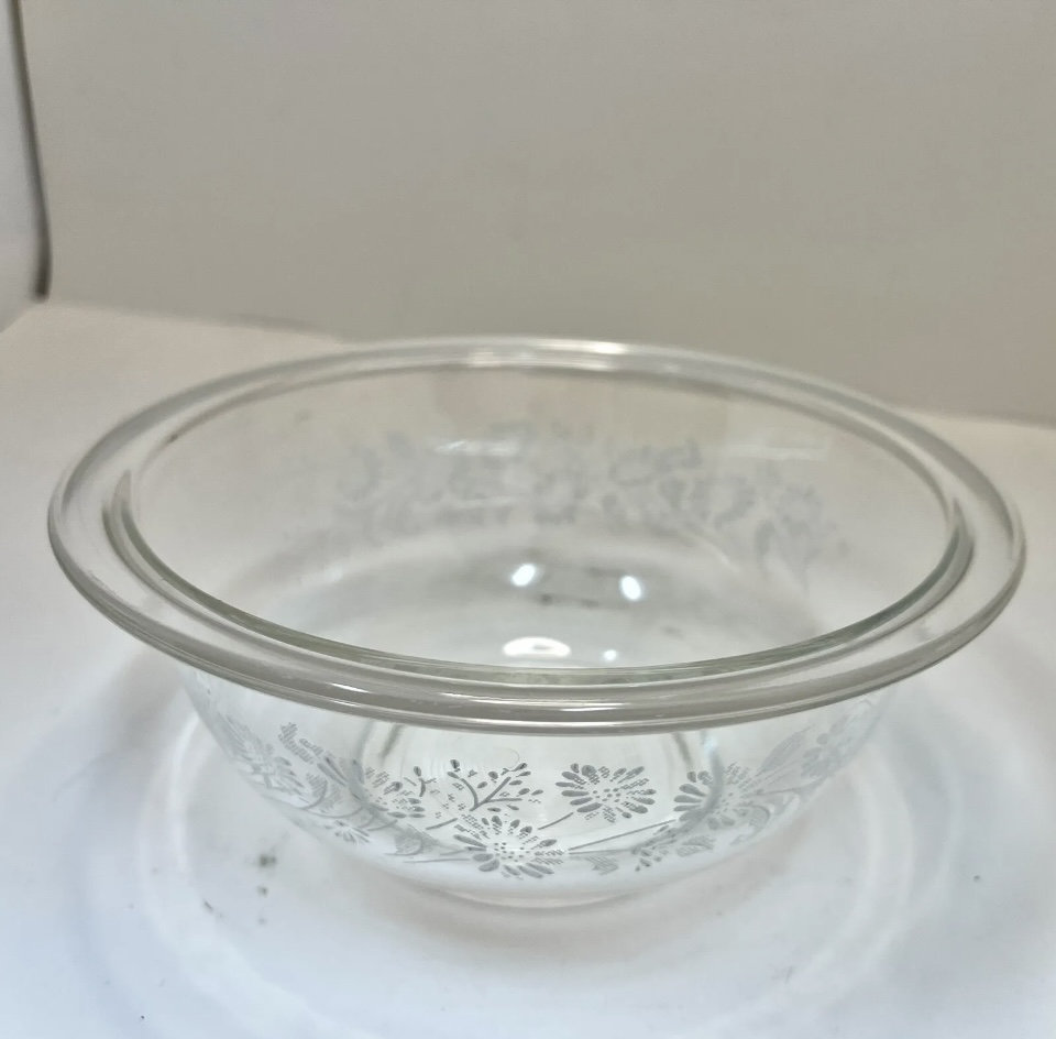 Vintage Pyrex Colonial Mist White Lace Clear Nesting Bowl Mixing Bowl ...