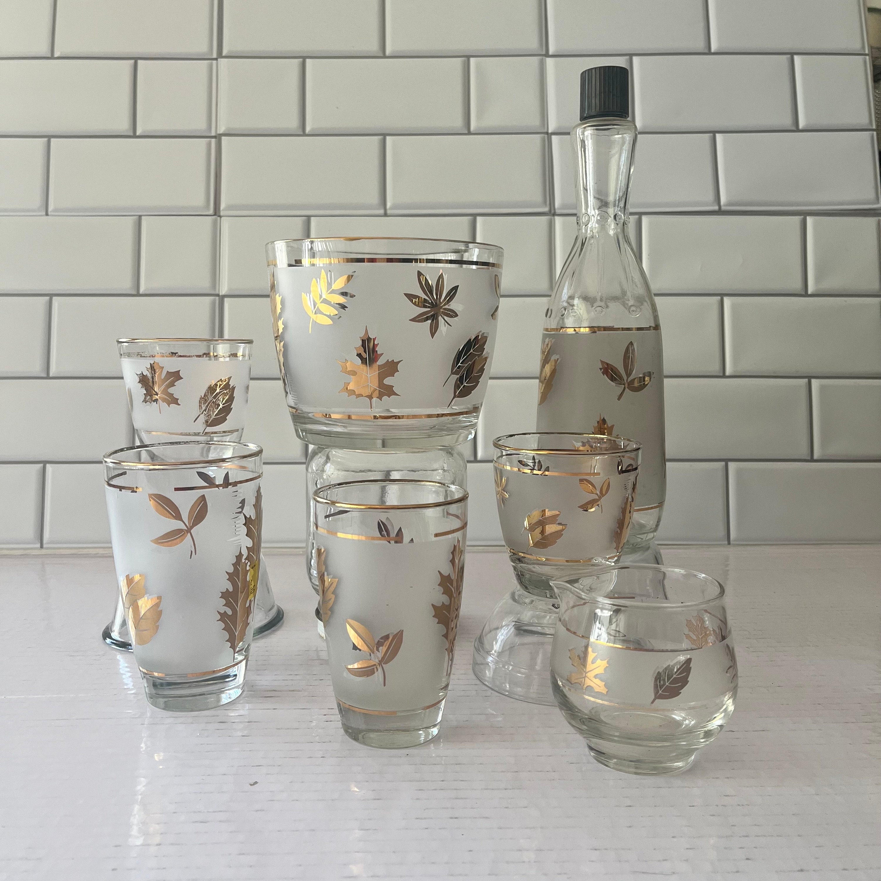 Vintage Libbey Frosted Gold Leaf Drinkware, Decanter, Creamer, Cups - Etsy