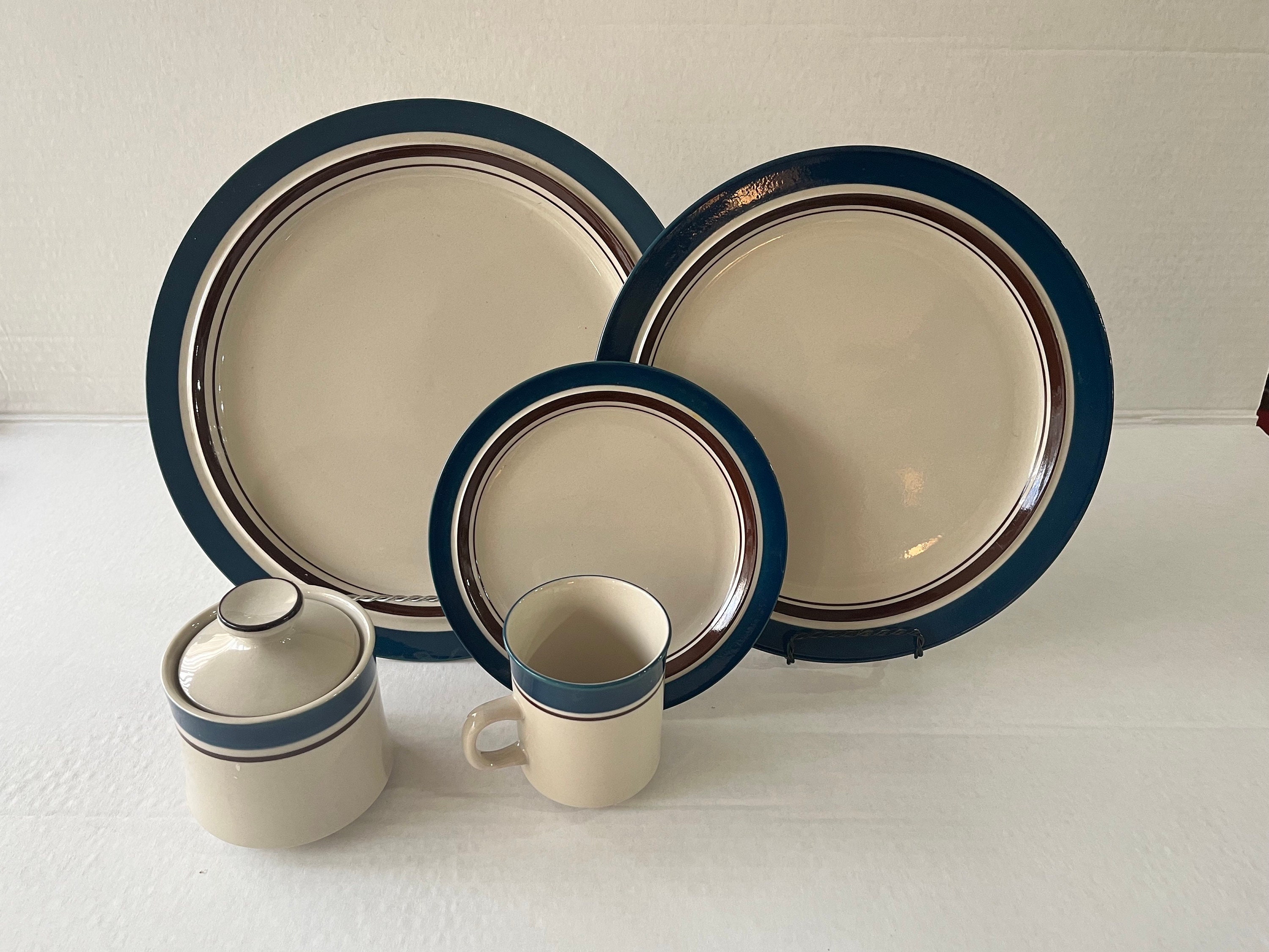 Vintage Carousel Stone Ware By, SANGO # 802 Blue Brown Stripe ...