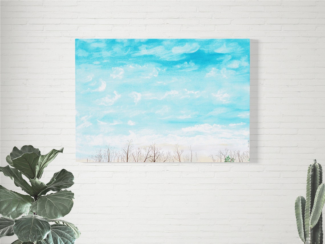 Clouds in the Clear Blue Sky, Clouds Painting, Sky Wall Art Print ...