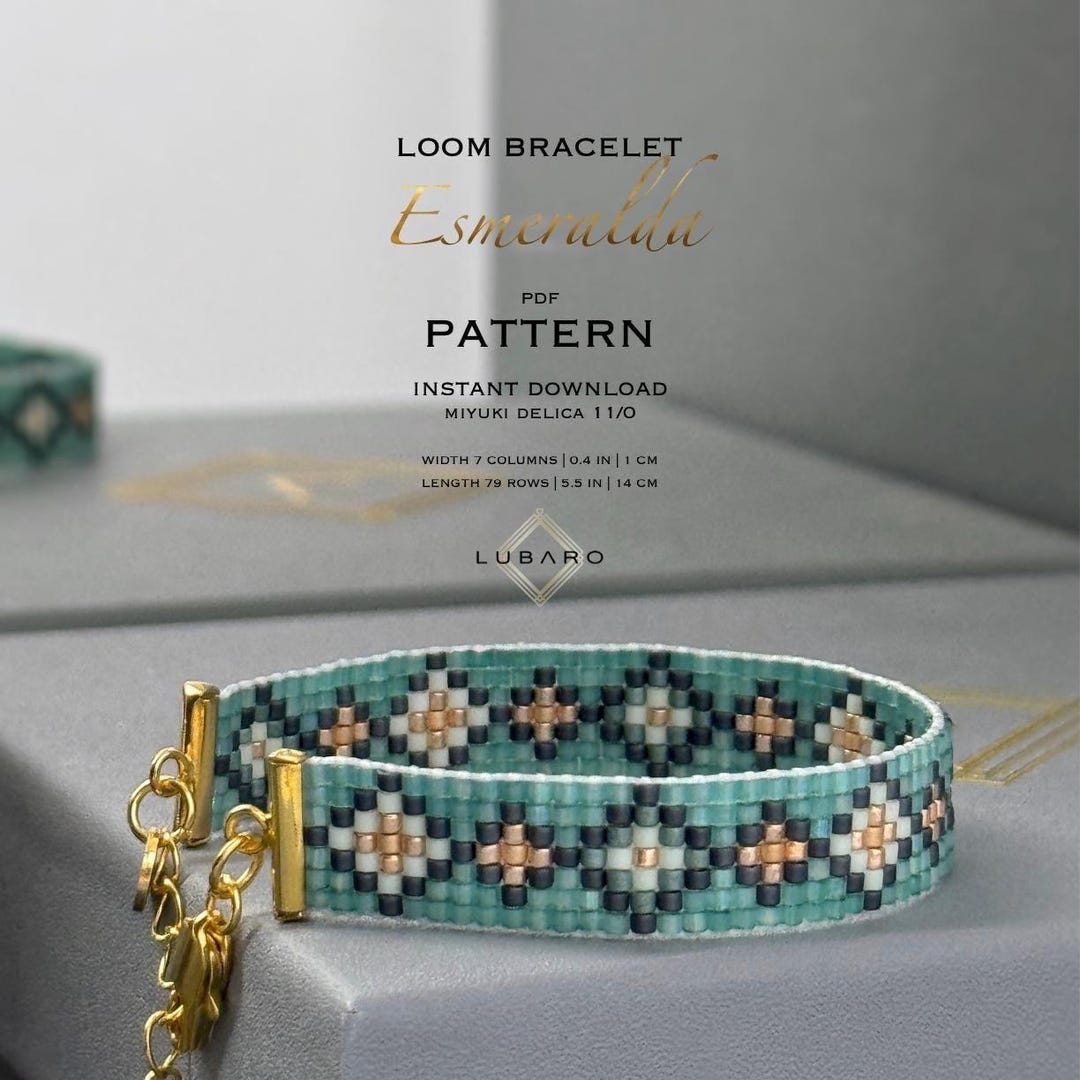 Easy Loom Bead Bracelet Pattern: Teal Geometric Design (PDF Pattern ...