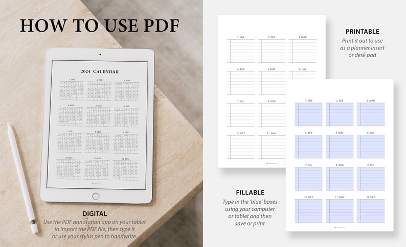 Yearly Calendar Planner 2024 2025 | Year at a Glance Calendar Template ...