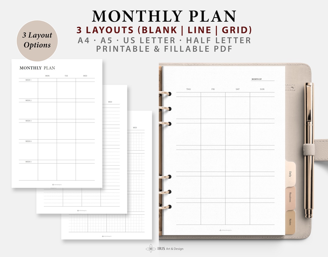 Monatsplaner Vorlage Printable | Minimalistischer Monatskalender 2 ...
