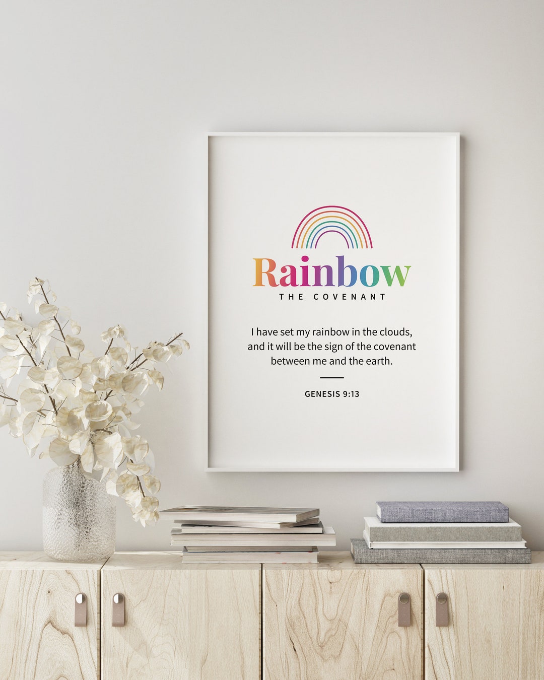 Rainbow Bible Verse Wall Art, Genesis 9 13, Rainbow Nursery Print ...