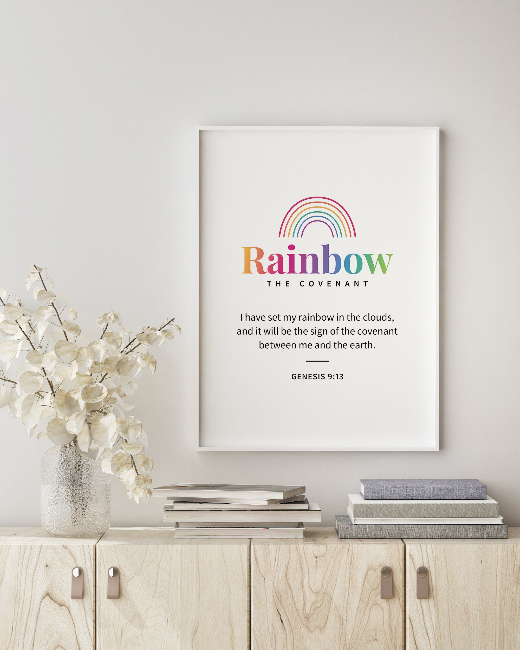 Rainbow Bible Verse Wall Art, Genesis 9 13, Rainbow Nursery Print ...