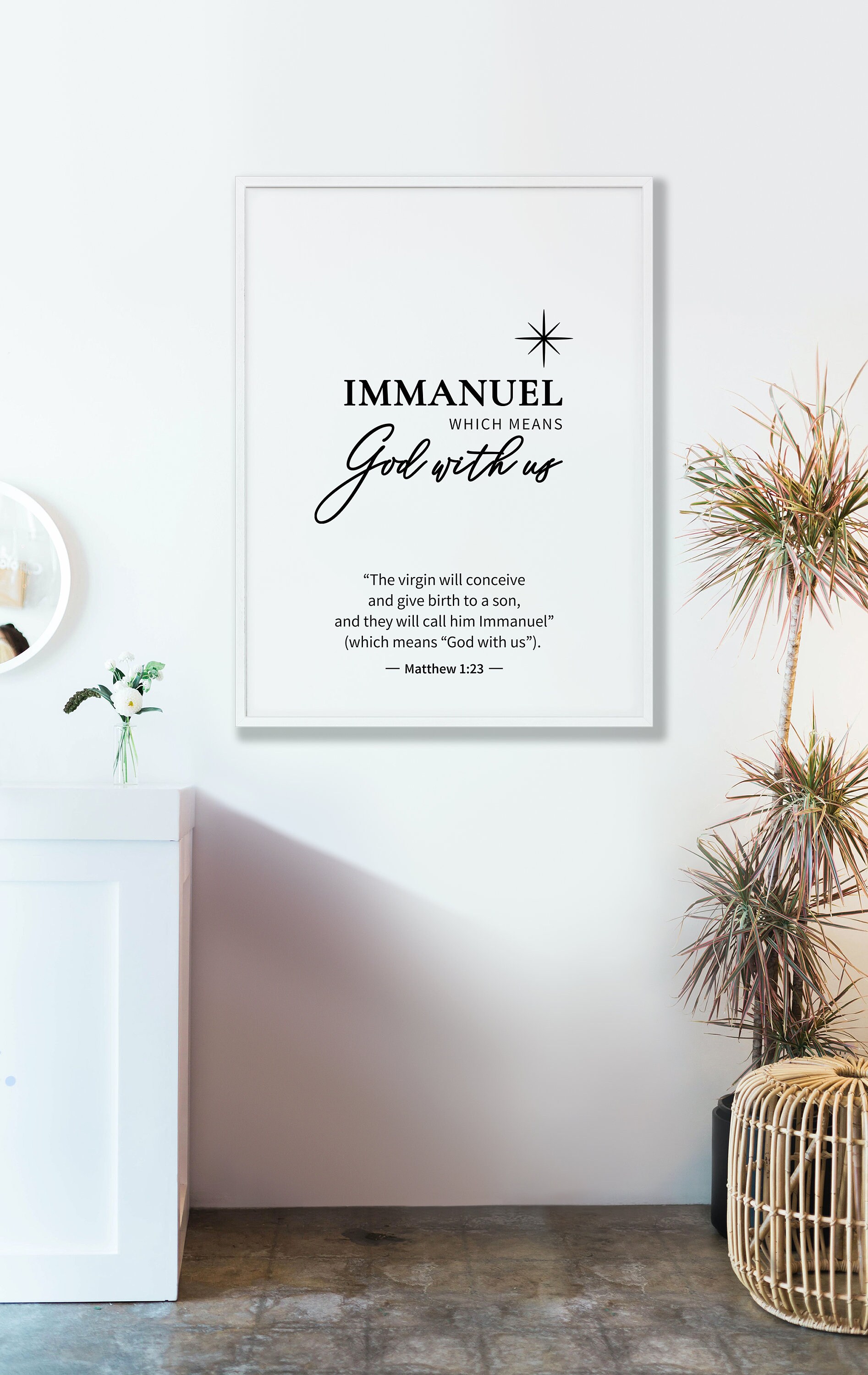Immanuel Print, God With Us, Matthew 1:23, Bible Verse Printable Wall ...