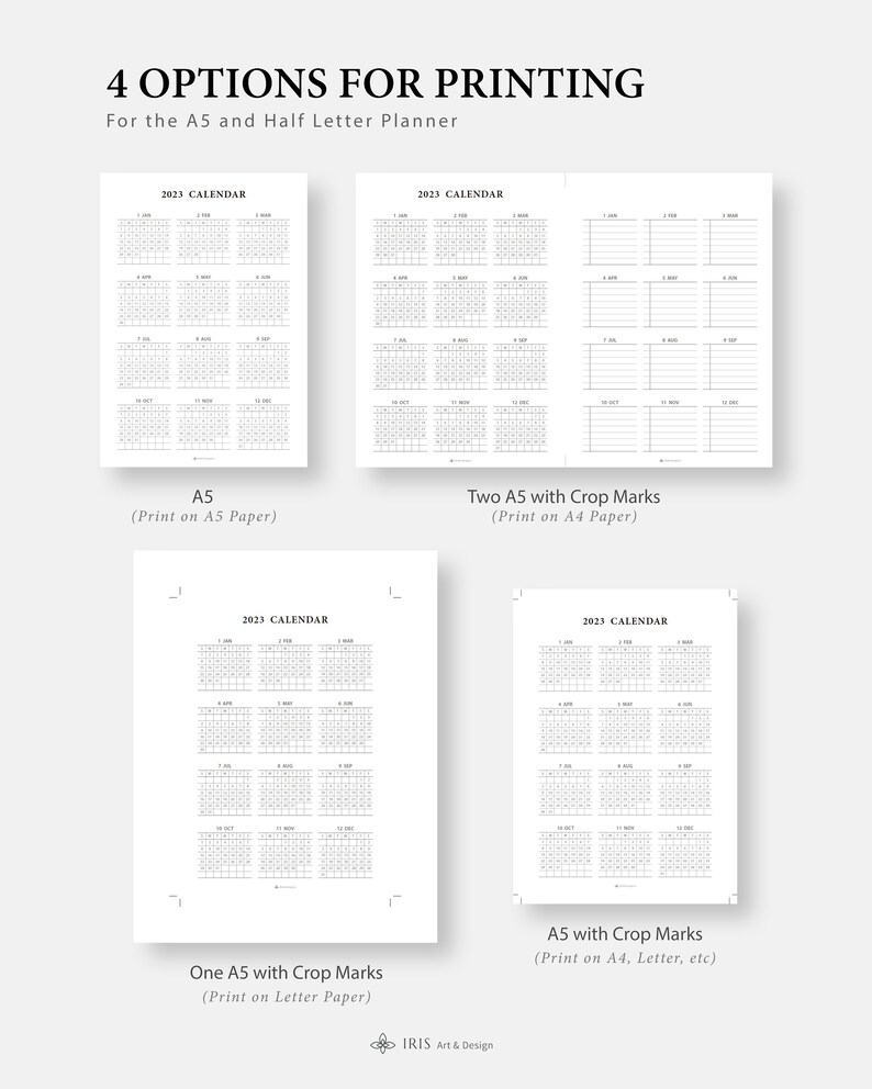 2023 2024 Yearly Calendar Planner Year at a Glance Calendar Template ...