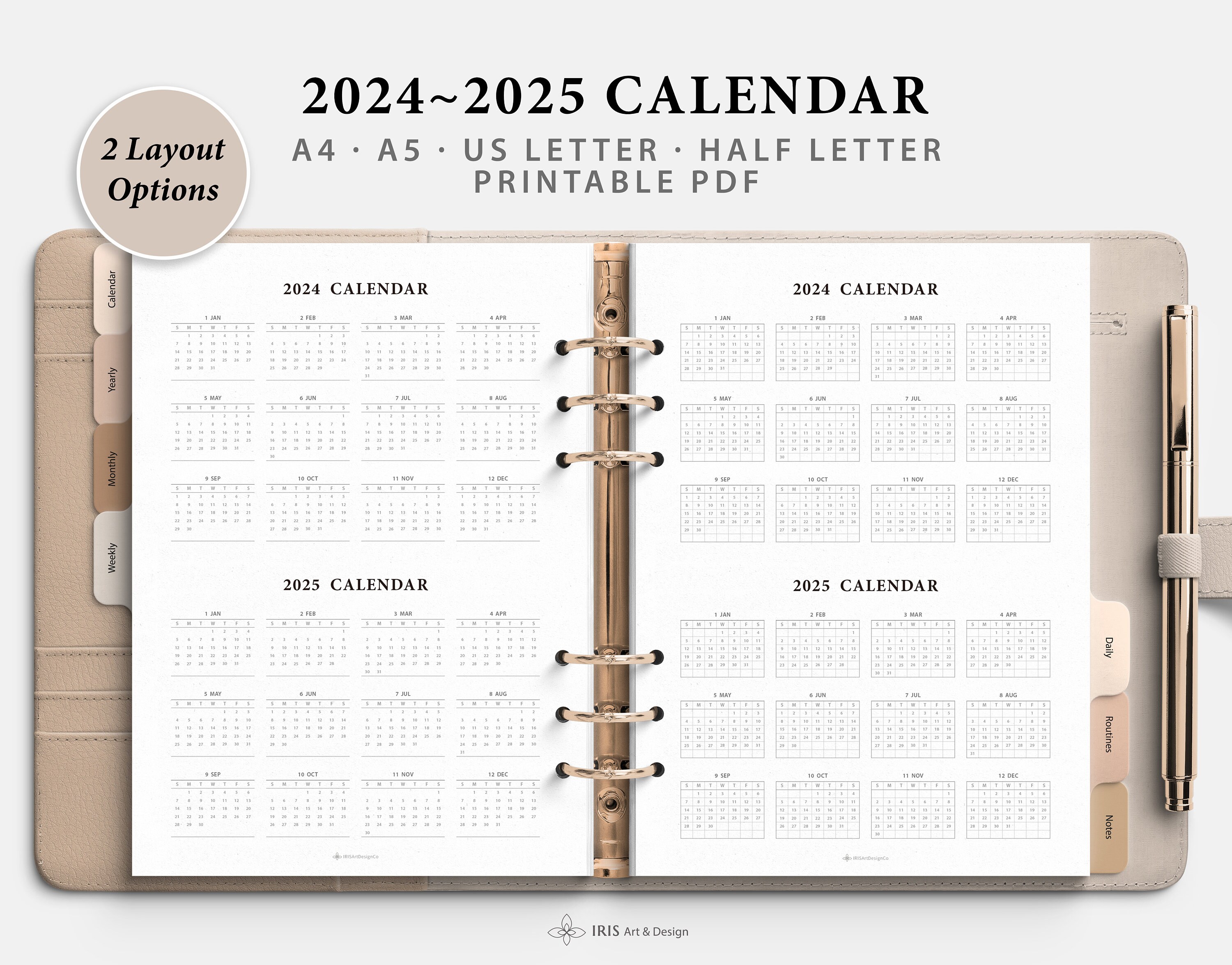 2024 2025 Year at a Glance Calendar Printable Two Year Calendar ...