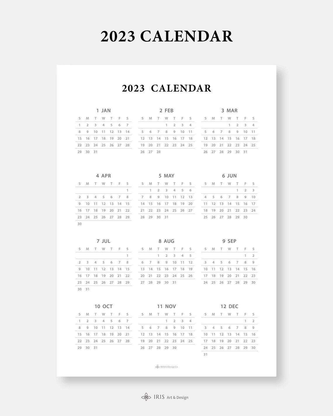 2023 2024 Calendar Template Inserts Year at a Glance - Etsy