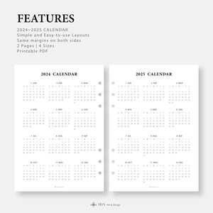 Minimal Calendar 2024 2025 Printable Year at a Glance Calendar Inserts ...