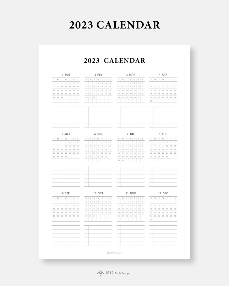 2023 2024 Yearly Calendar Planner Template | Year at a Glance Calendar ...