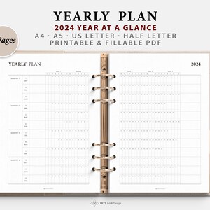 2024 Year at a Glance Printable Inserts Yearly 12 Months Overview ...