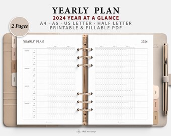 2024 Year at a Glance Printable Inserts Yearly 12 Months Overview ...