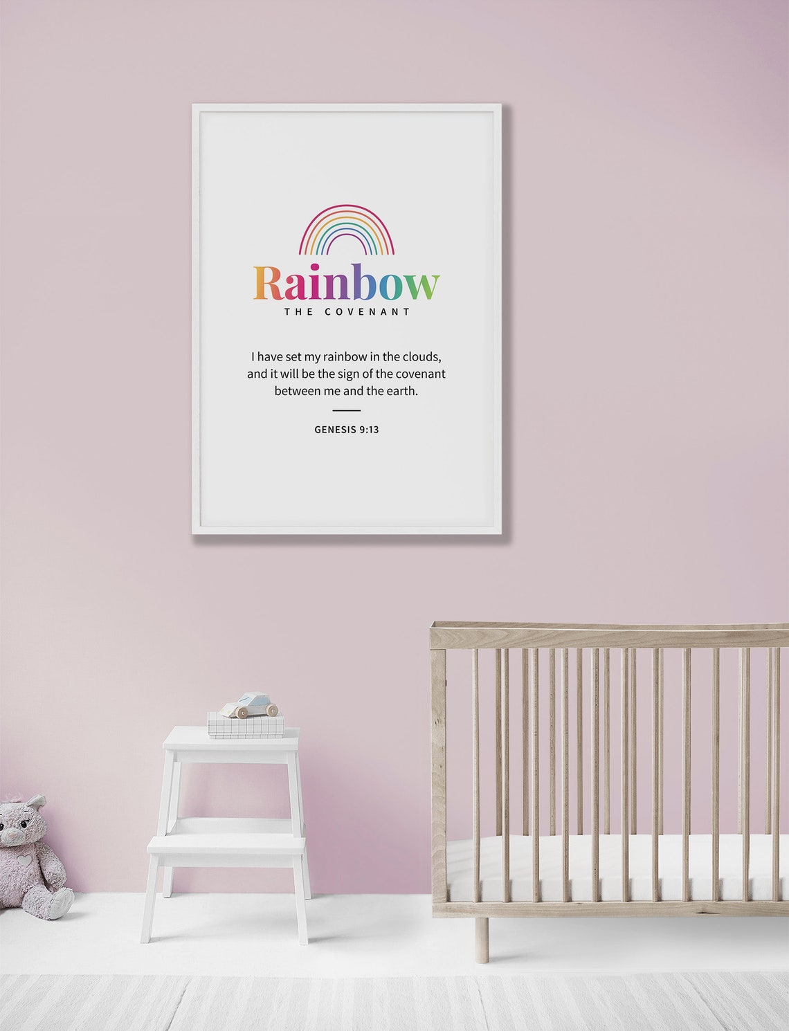 Rainbow Bible Verse Wall Art, Genesis 9 13, Rainbow Nursery Print ...