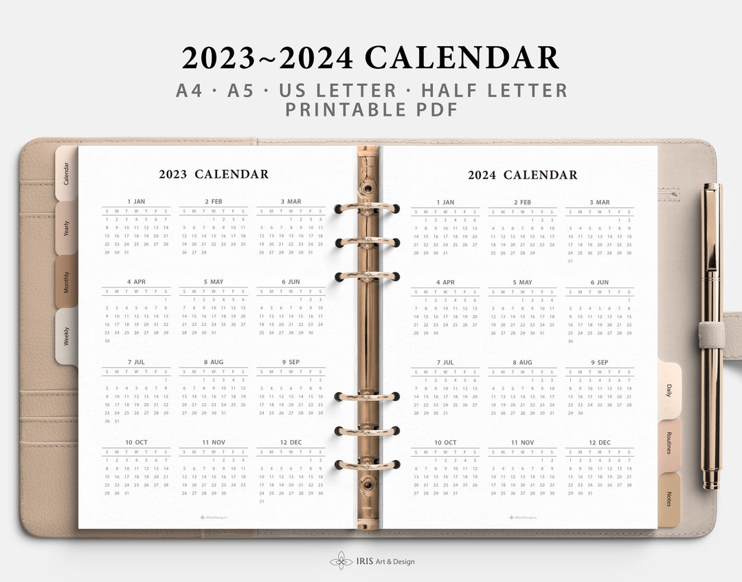 2023 2024 Yearly Calendar PDF | Calendar Overview Printable | Year at a ...
