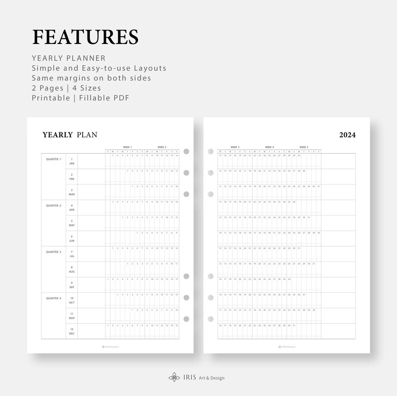 2024 Year at a Glance Printable Inserts Yearly 12 Months Overview ...
