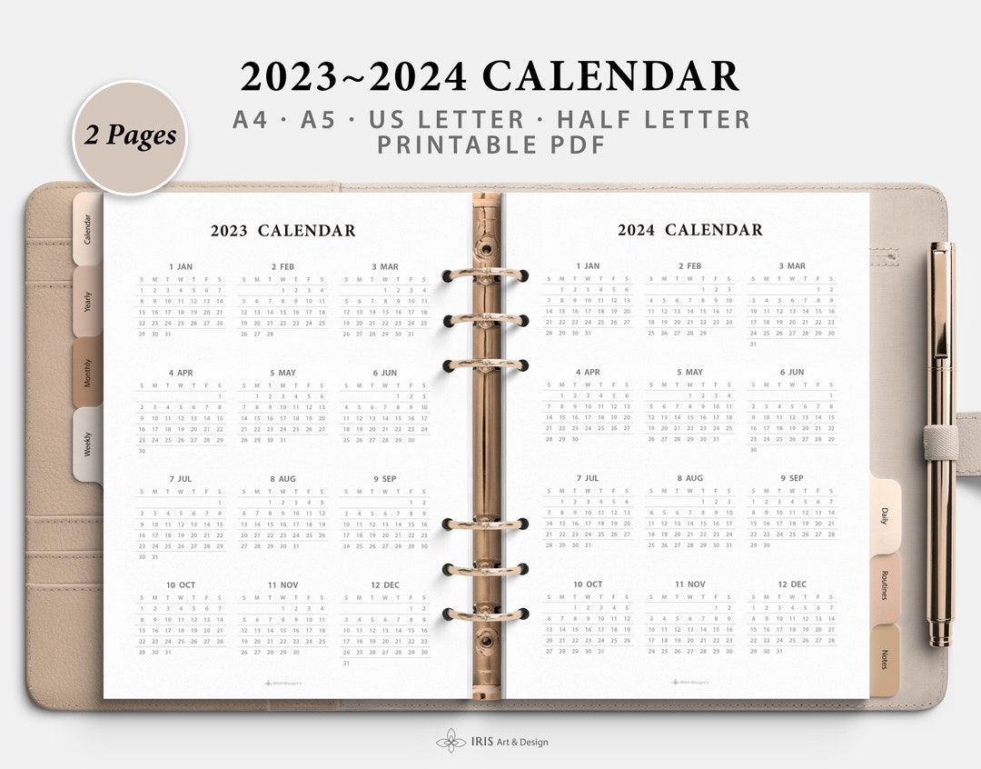 2023 2024 Calendar Template Inserts Year at a Glance - Etsy