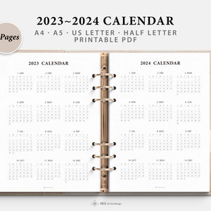 2023 2024 Calendar Template Inserts Year at a Glance - Etsy