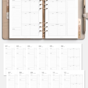 12 Months Monthly Planner Printable Refill 2 Pages Minimal Monthly ...