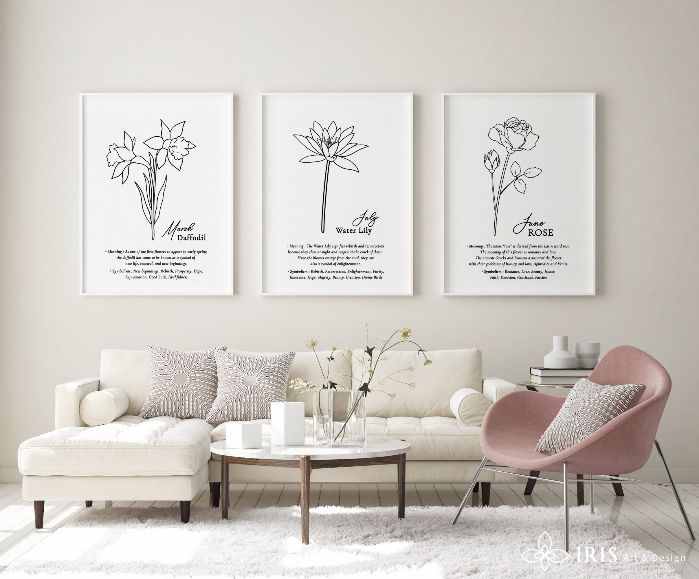 Birth Month Flower Print Printable Wall Art July Birth - Etsy