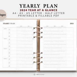 2024 Year at a Glance Printable Inserts Yearly 12 Months Overview ...