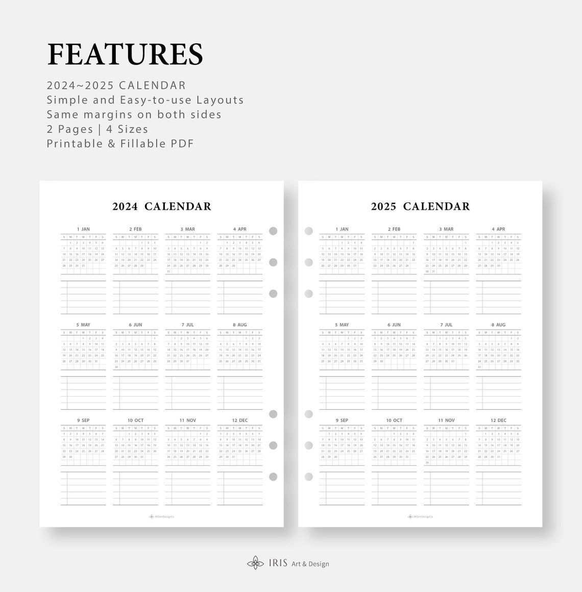 2024 2025 Yearly Calendar Planner Template Year at a Glance Calendar ...