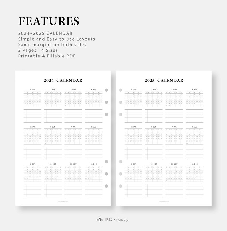 2024 2025 Yearly Calendar Planner Template Year at a Glance Calendar ...