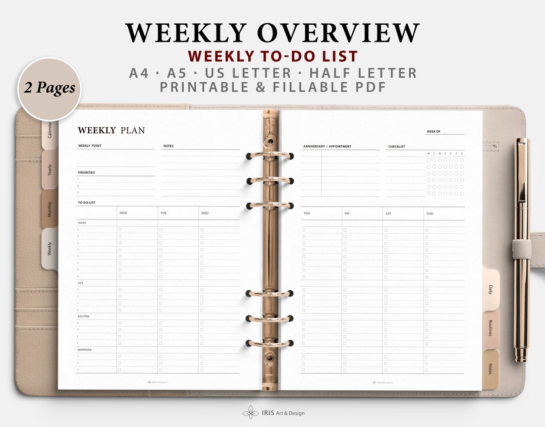 Weekly to Do List Printable | Weekly Planner 2 Pages | Weekly Routine ...