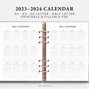 2023 2024 Yearly Calendar Planner Template | Year at a Glance Calendar ...
