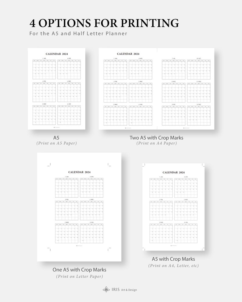 Calendar 2024 Printable 12 Months Schedule Yearly Calendar Inserts Year ...