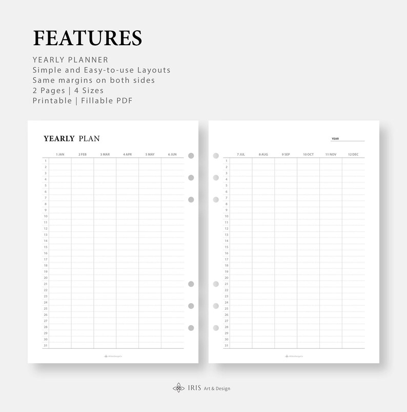 Year at a Glance Printable on 2 Pages | Yearly 12 Months Schedule ...