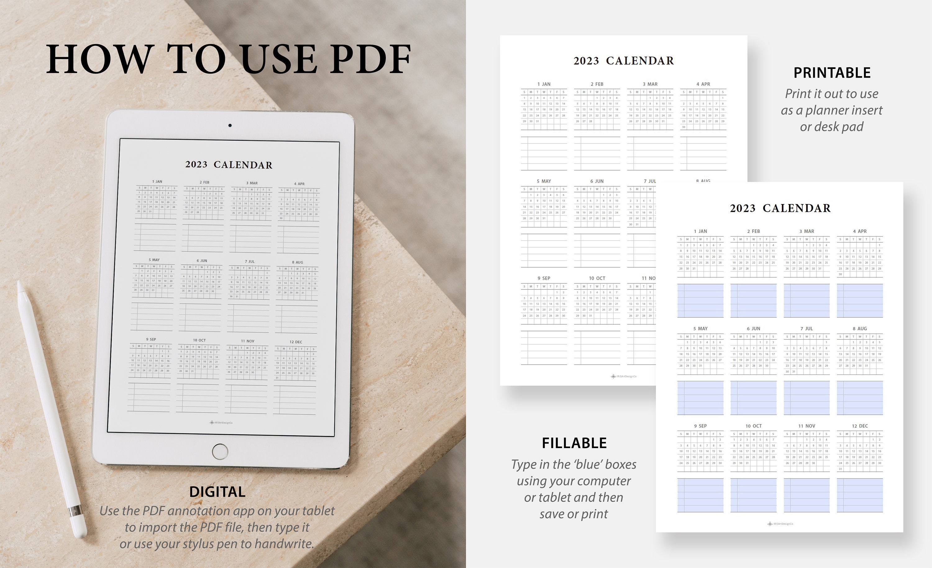2023 2024 Yearly Calendar Planner Template | Year at a Glance Calendar ...