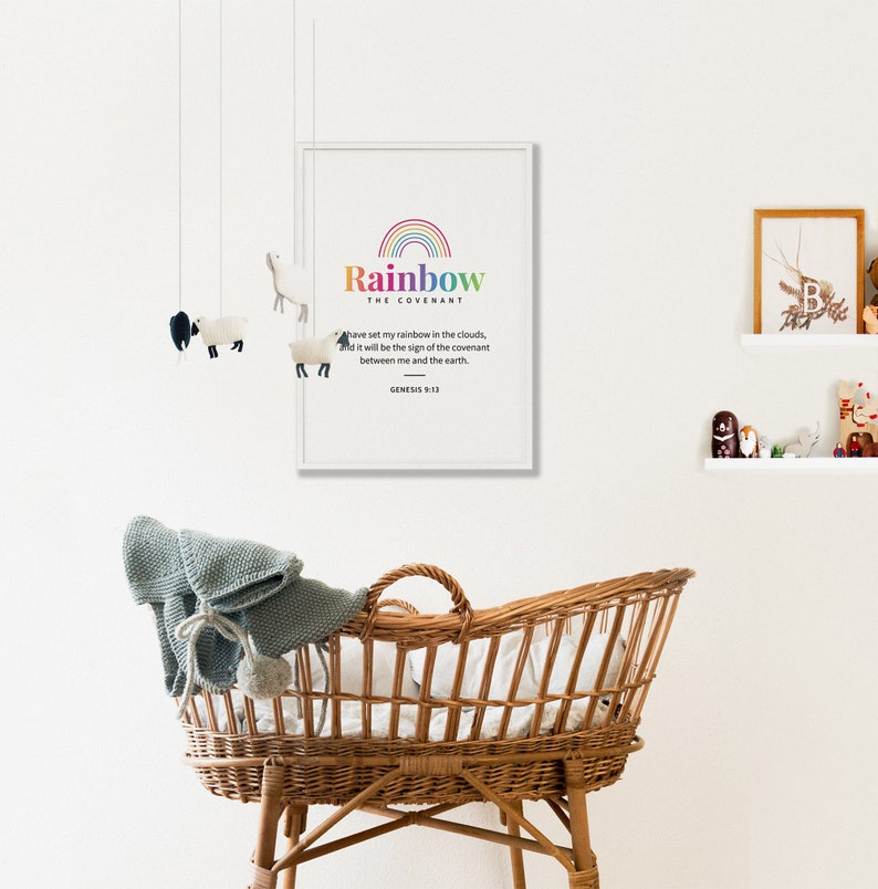 Rainbow Bible Verse Wall Art, Genesis 9 13, Rainbow Nursery Print ...