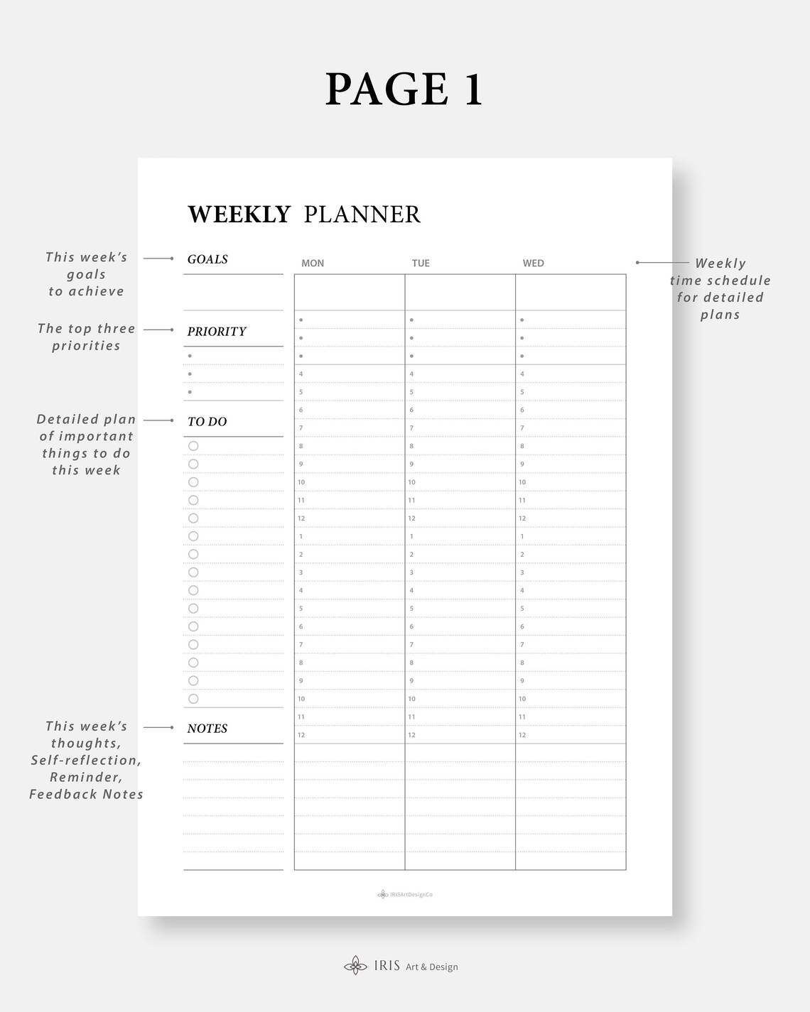 Weekly Hourly Schedule 2 Pages | Vertical Weekly Planner Refill ...