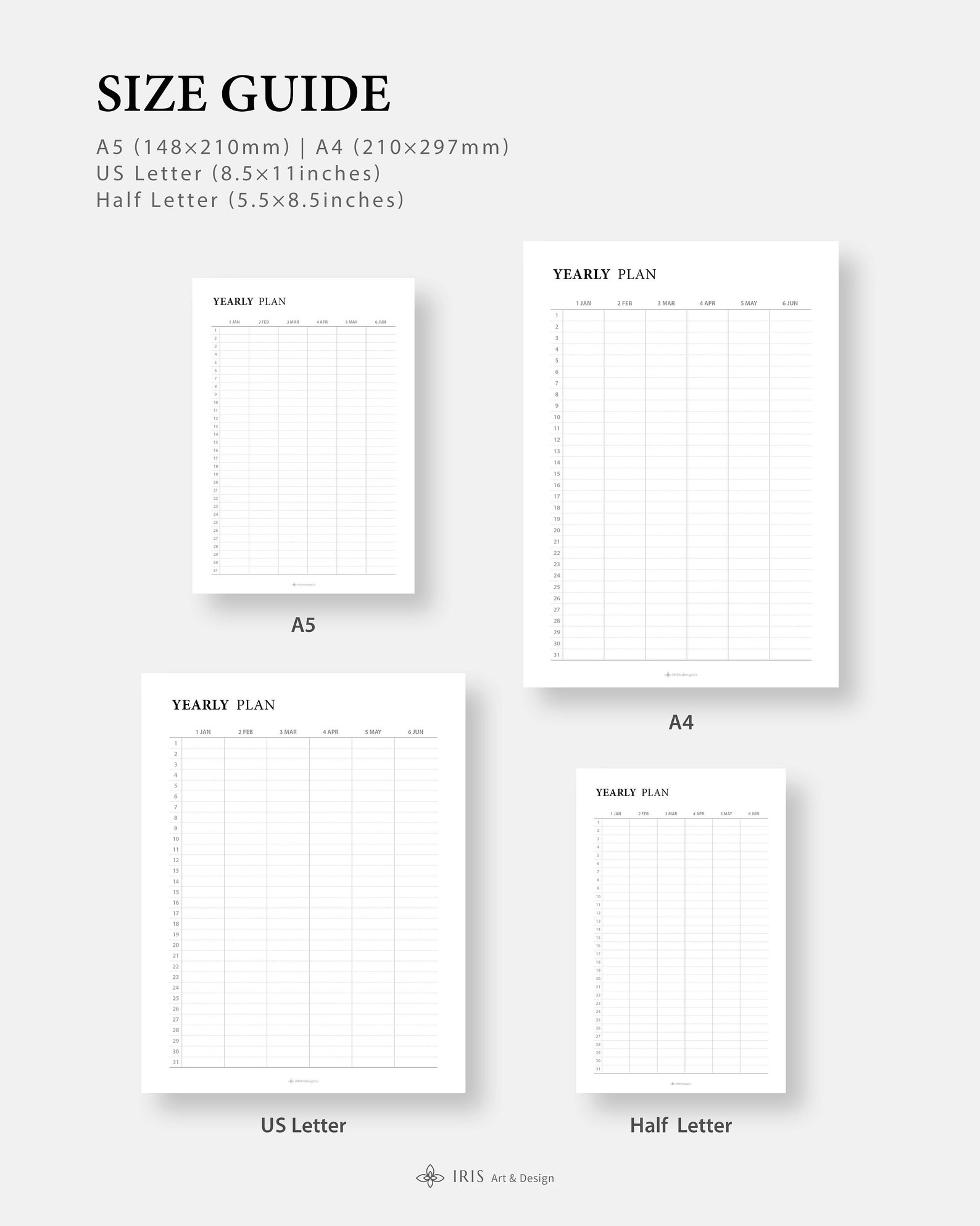 Year at a Glance Printable on 2 Pages Yearly 12 Months Schedule Yearly ...