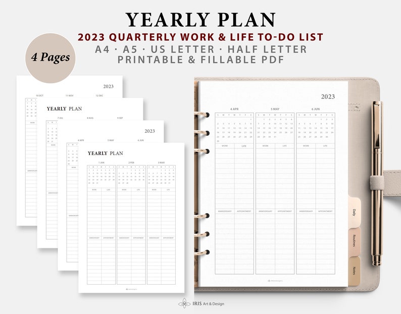 2023 Quarterly Work & Life to Do List Printable Yearly Overview ...