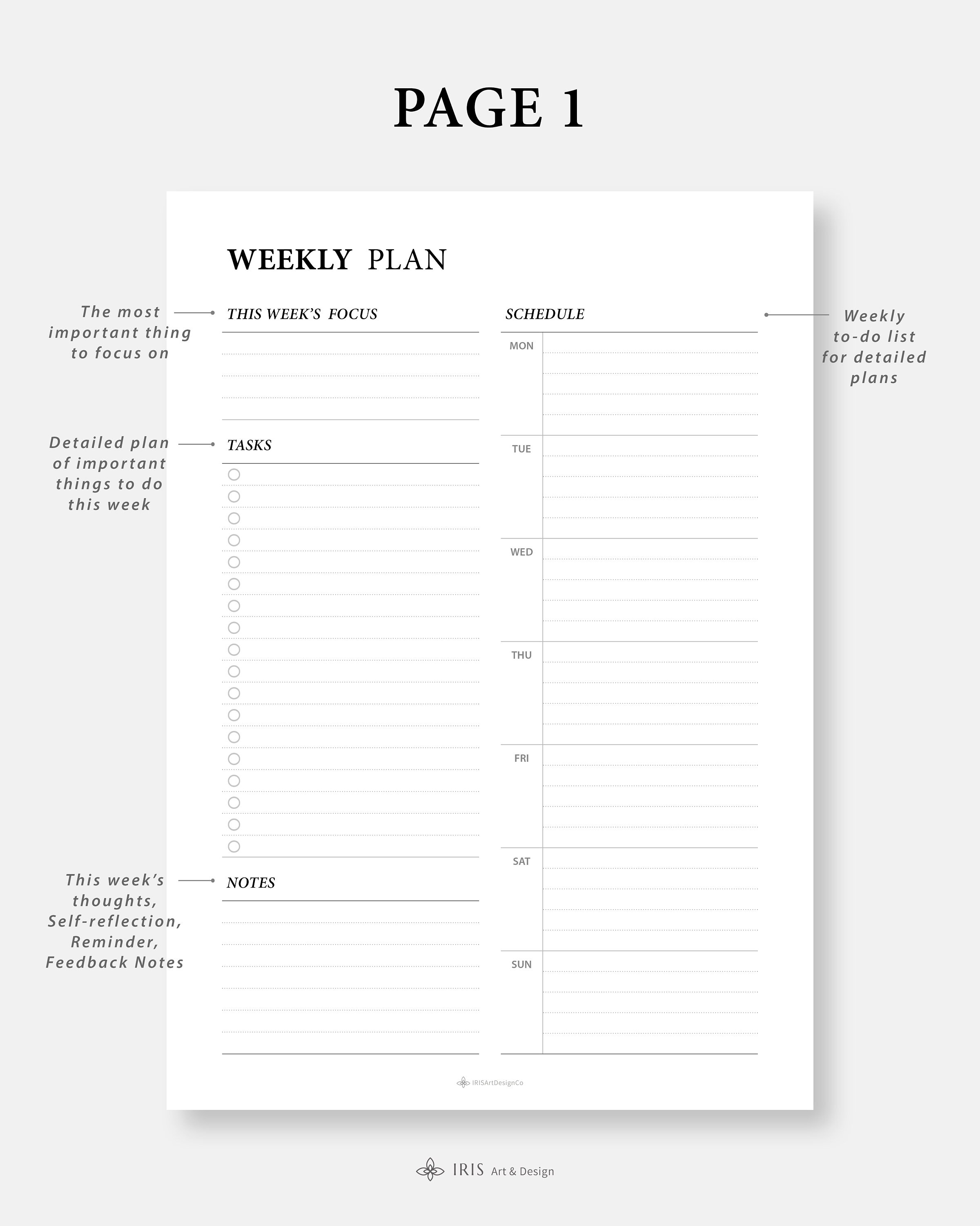 Weekly Planner 2 Pages Template With Weekly to Do List & Hour Schedule ...