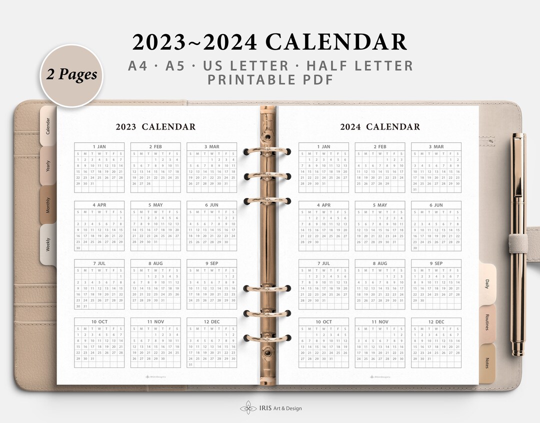 2023 2024 Calendar Printable Calendar Template Inserts - Etsy