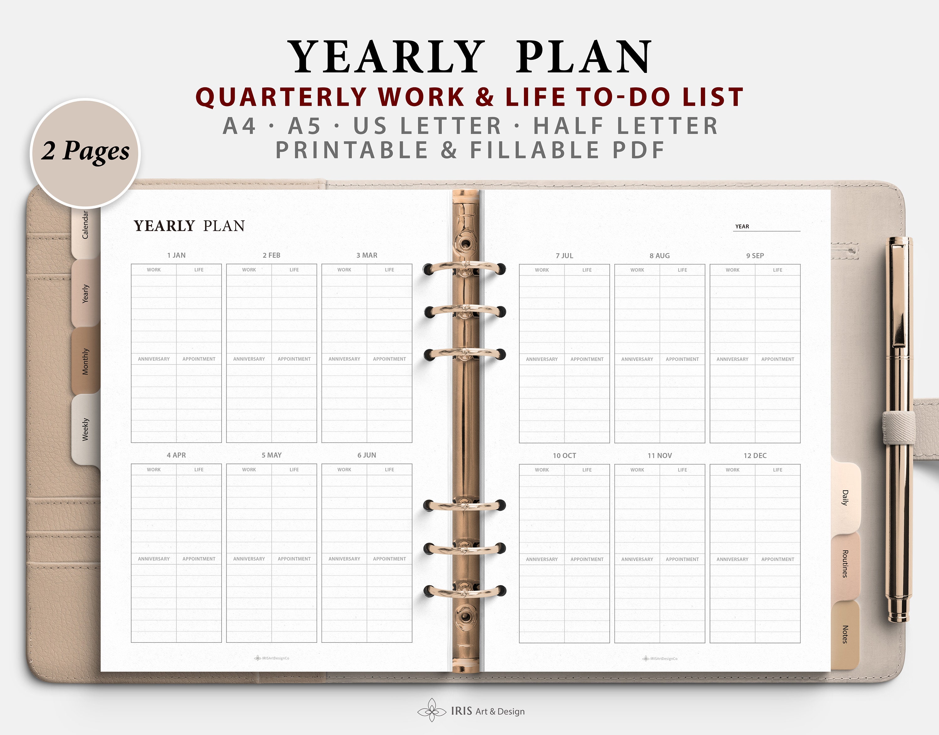 Yearly Planner to Do List Printable Quarterly Work & Life to Do List on ...