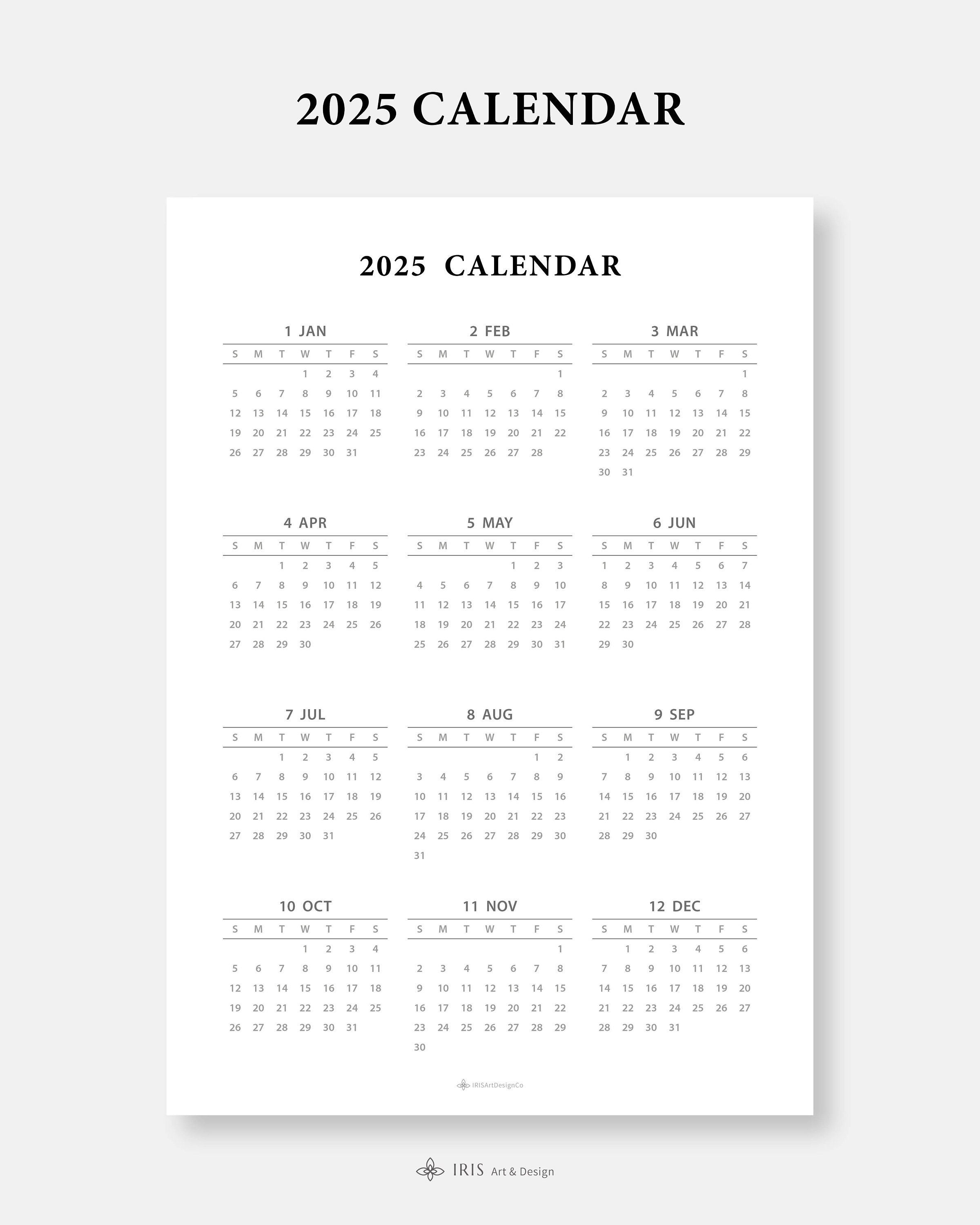 Yearly Calendar 2024 2025 Calendar Overview Printable Year at a Glance ...