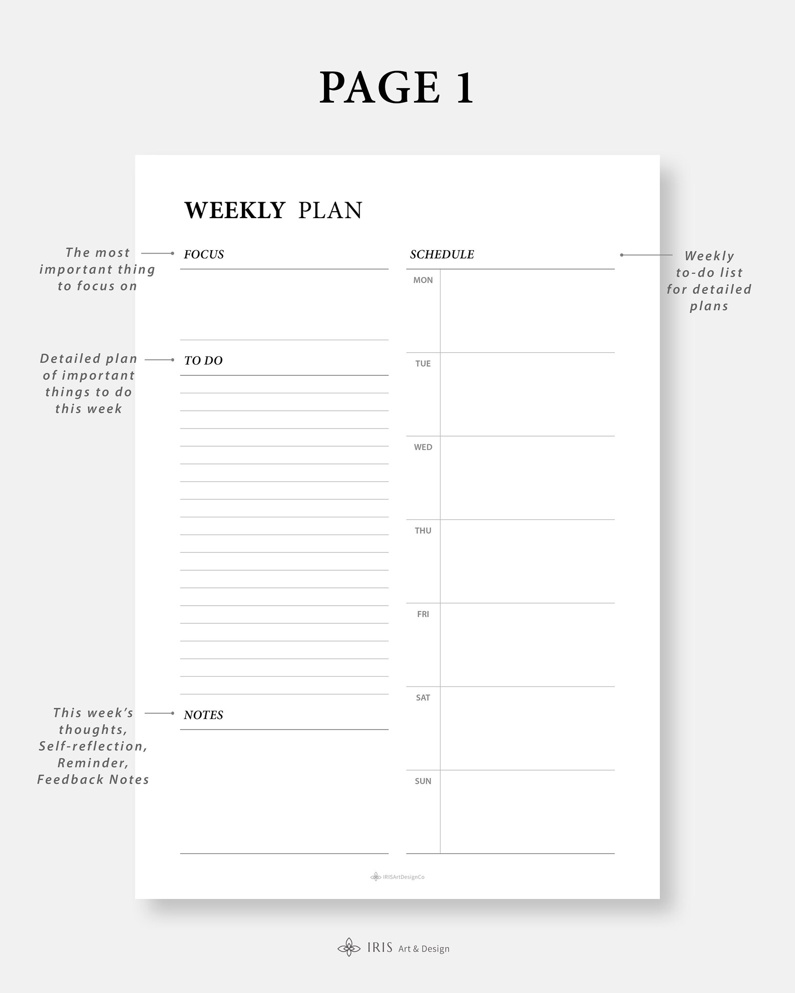 Weekly Planner 2 Pages Printable Week on Two Pages Weekly Overview Week ...