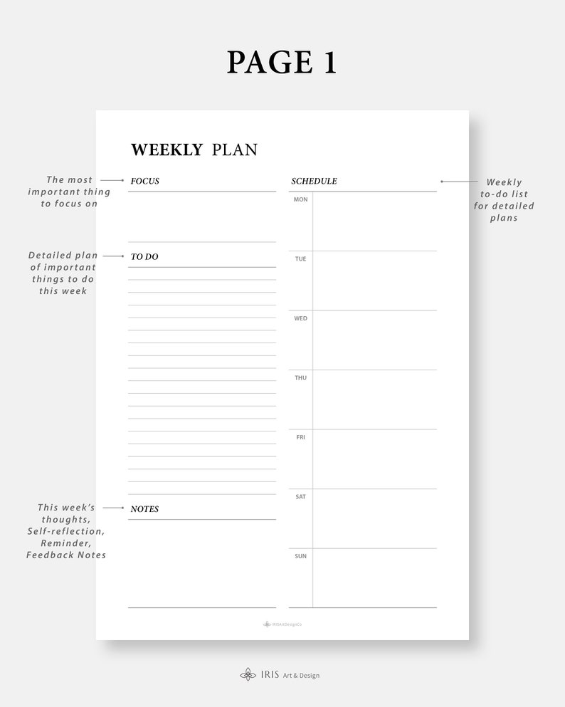 Weekly Planner 2 Pages Printable Week on Two Pages Weekly Overview Week ...