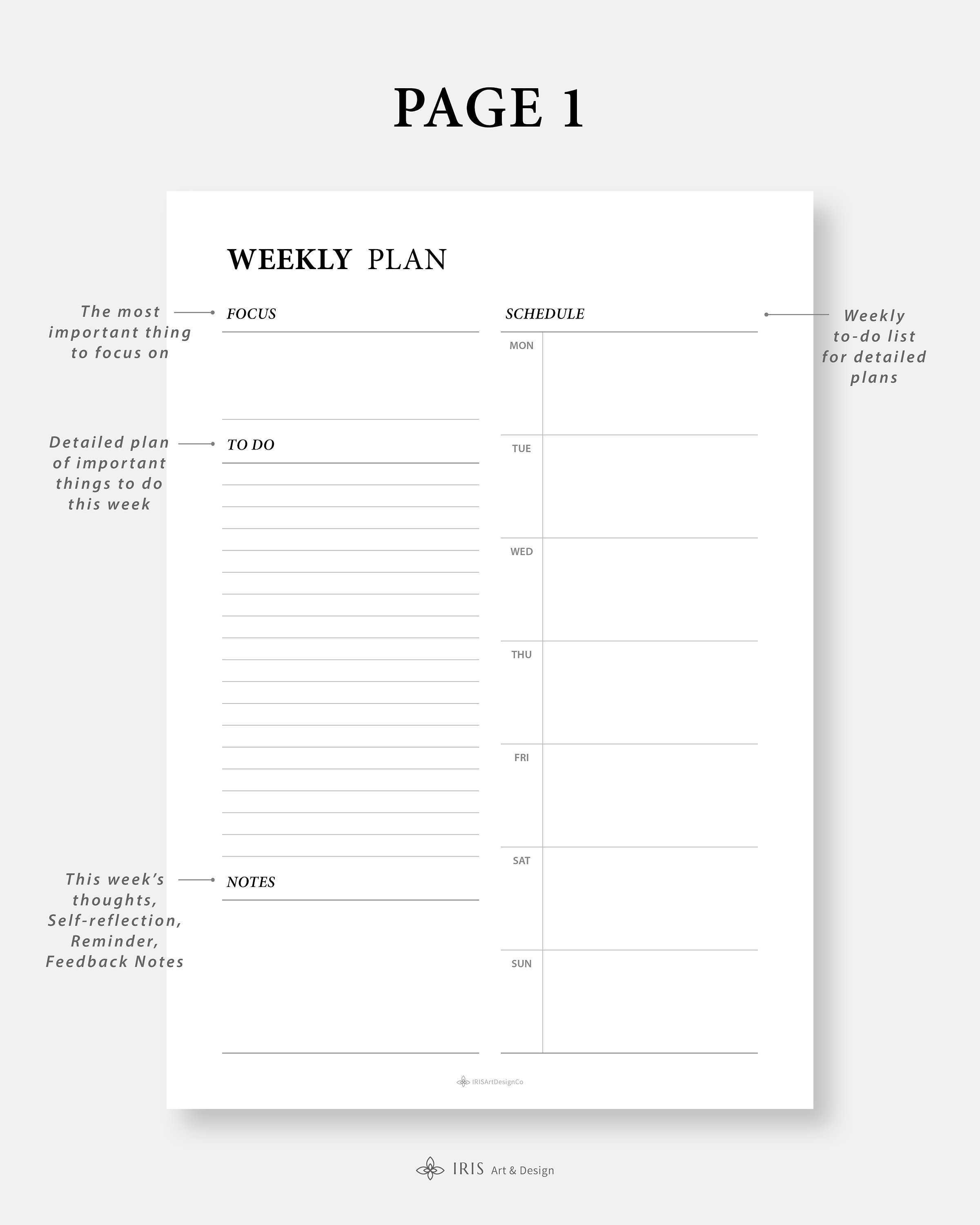 Weekly Planner 2 Pages Printable Week on Two Pages Weekly Overview Week ...